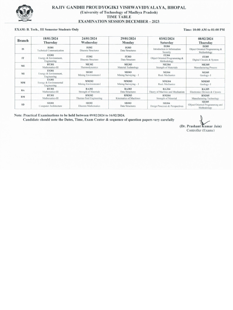 Exam Time Tabul | PDF