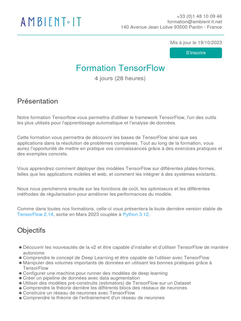 Annexe 1 Fiche Descriptive Formation Tensorflow | PDF