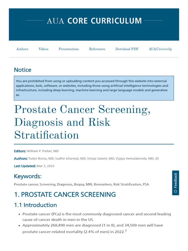 Prostate Cancer Screening, Diagnosis and Risk Stratification - Oncology - Adult - Urology Core ...