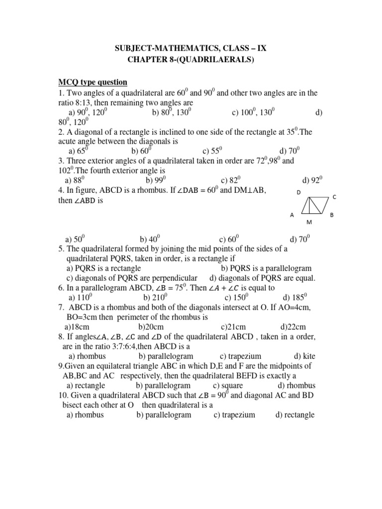 WS Quadrilateral IX Questions | PDF | Rectangle | Euclidean Plane Geometry