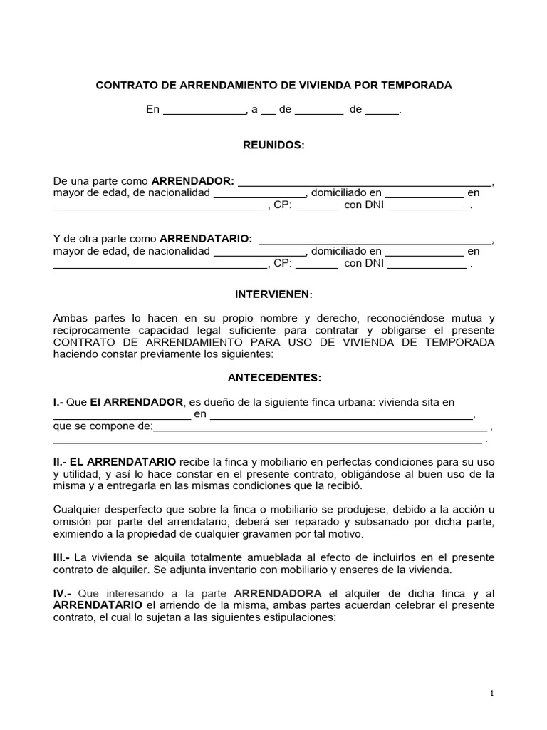 Modelo de Contrato de Alquiler Por Temporada | PDF