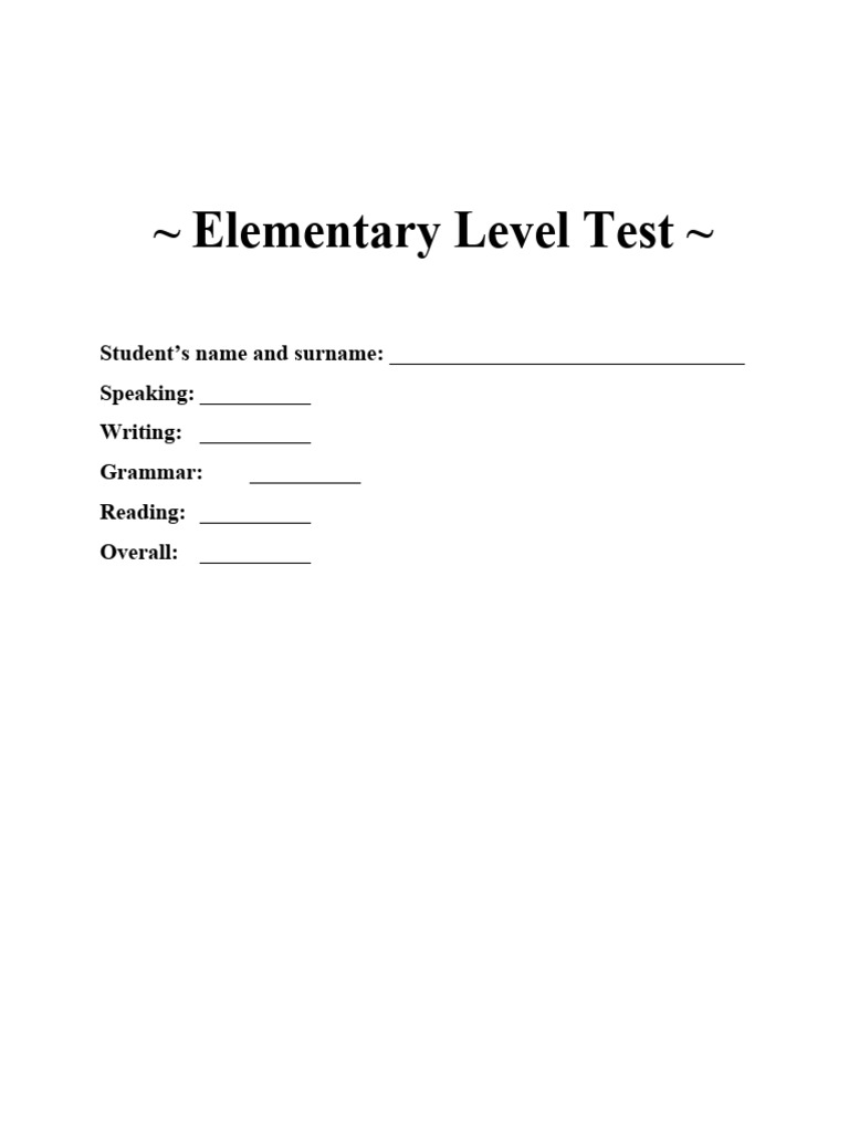 2 ND Elementary Level Test | PDF