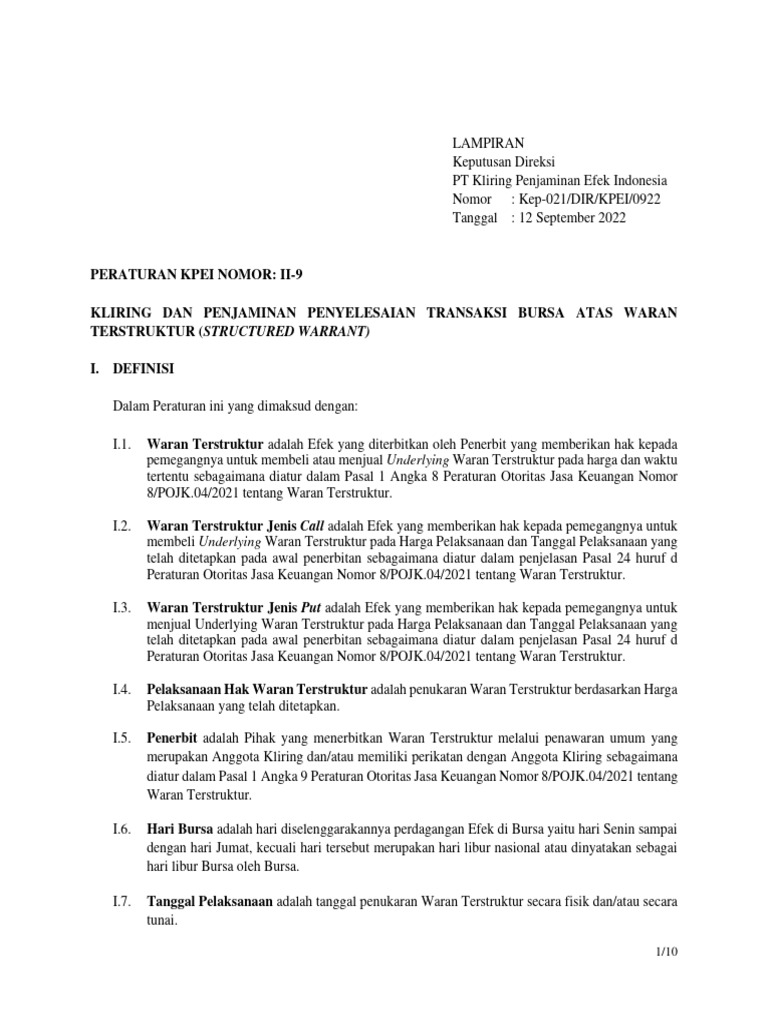 Lampiran SK Direksi Kep 021 Peraturan II 9 Kliring Penjaminan Penyelesai... | PDF