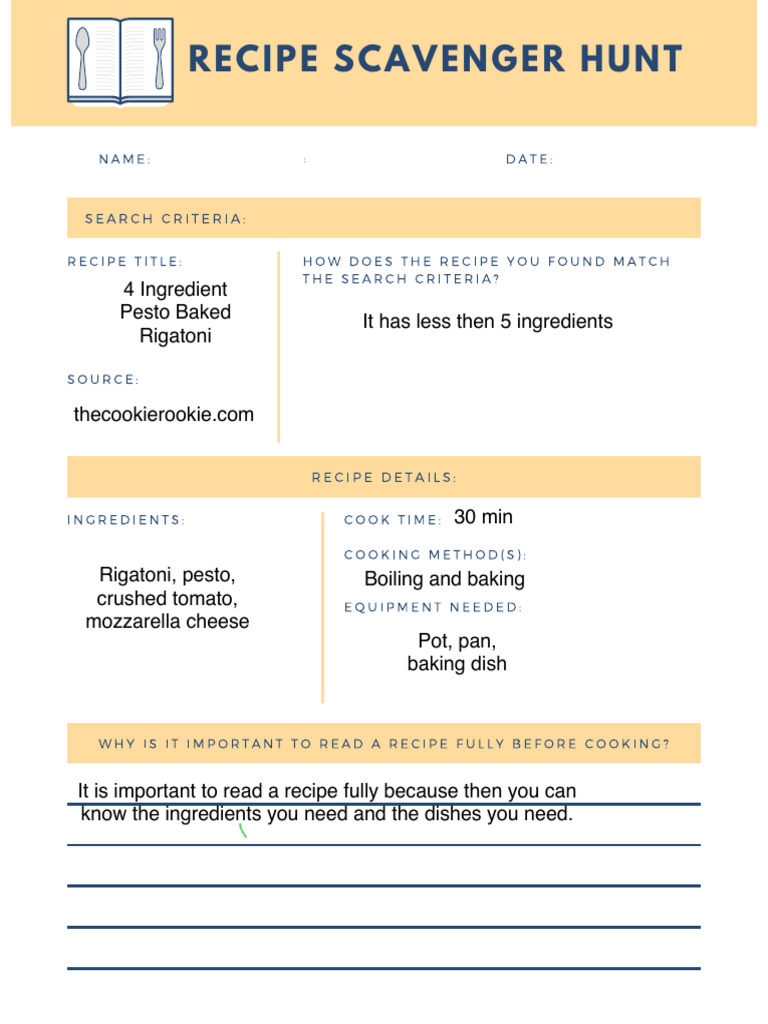 Recipe Scavenger Hunt | PDF | Cooking, Food & Wine | Wellness