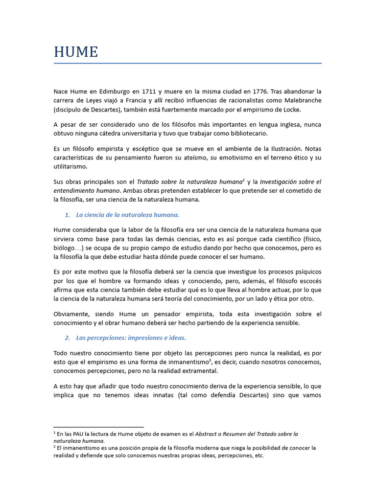 Tema 7 Hume | PDF | David Hume | Teoría de sustancias