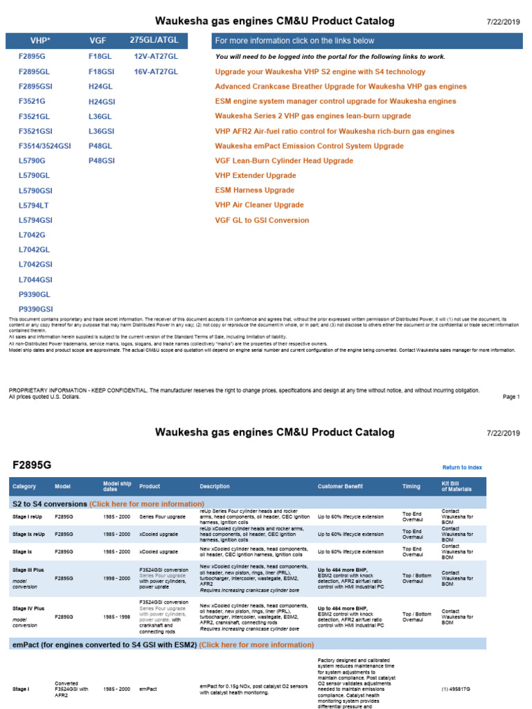 Waukesha Gas Engines CM&U Product Catalog | PDF | Piston | Ignition System