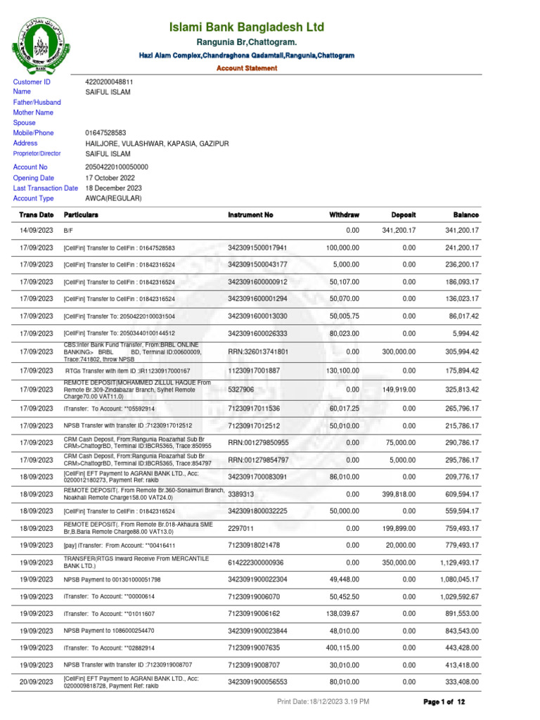 Statement 20504220100050000 1702891004200 | PDF | Automated Teller Machine | Banks