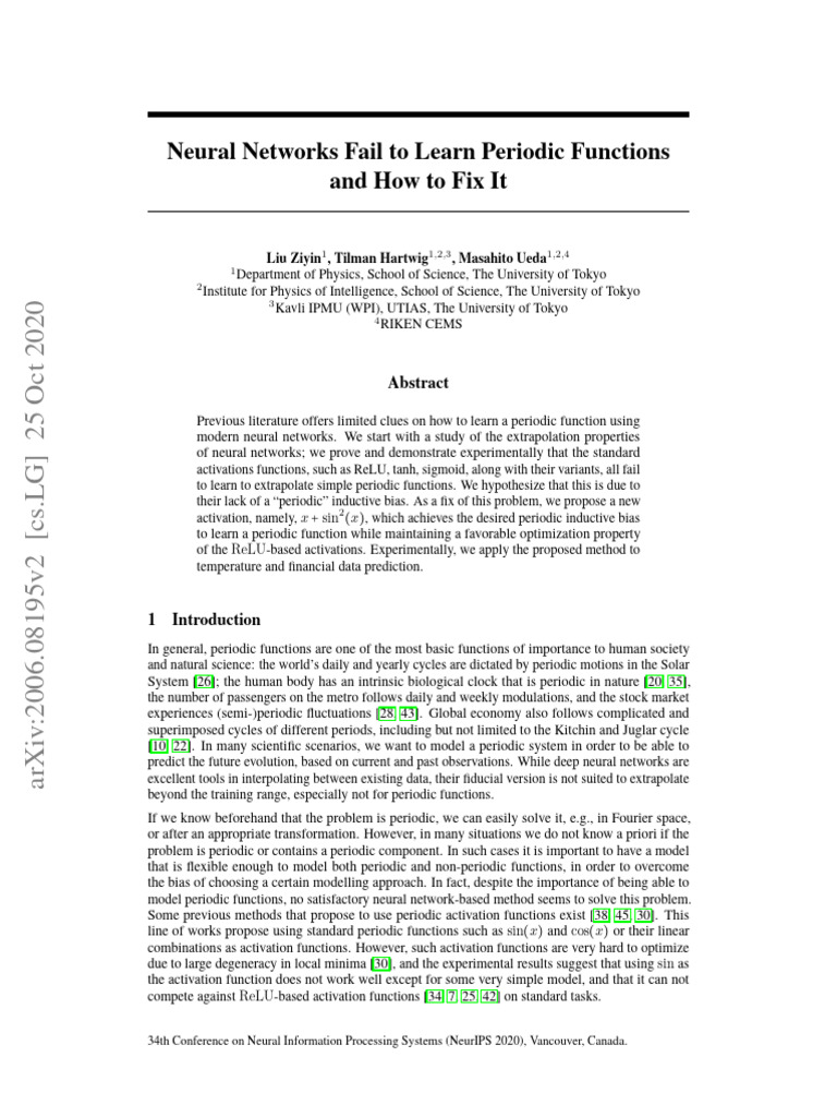 Neural Networks Fail To Learn Periodic Functions And How To Fix It Pdf Deep Learning