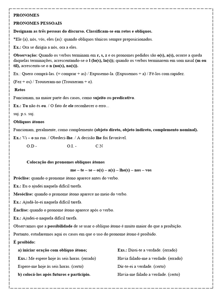 Revisão de Pronomes Conteúdo | PDF | Pronome | Unidades semânticas