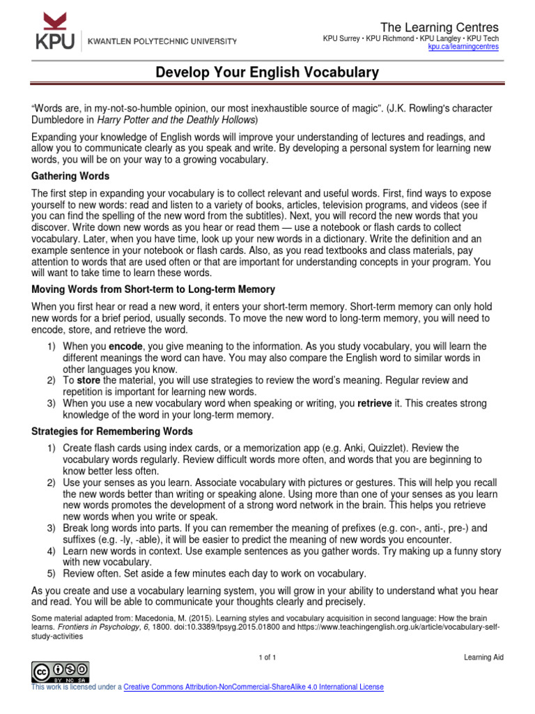 10 Comm Vocabulary Development Strategies LA | PDF | Vocabulary | Memory