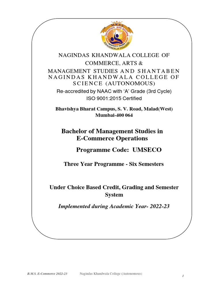 BMS Ecommerce Operations Syllabus - 2022-23 | PDF | Cost Of Living ...