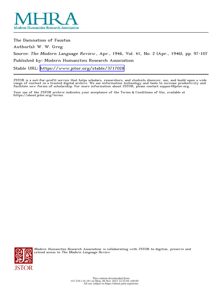 Faustus' Damnation Analysis | PDF | Hell | Devil