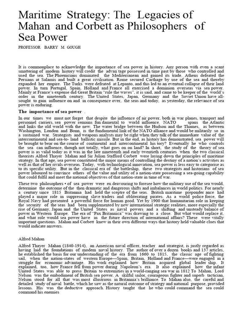 Maritime Strategy - DOC | PDF | Alfred Thayer Mahan | Battleship