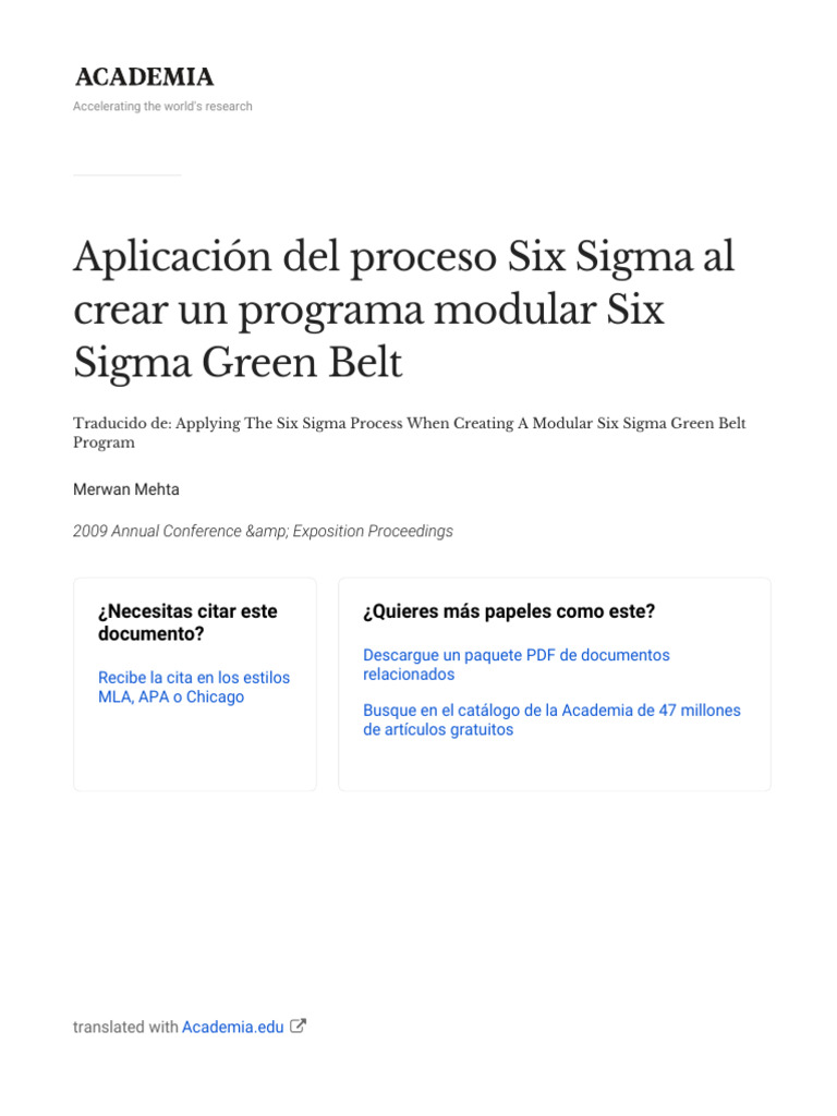 Applying The Six Sigma Process When Creating A Modular Six Sigma Green Belt Program - es | PDF ...