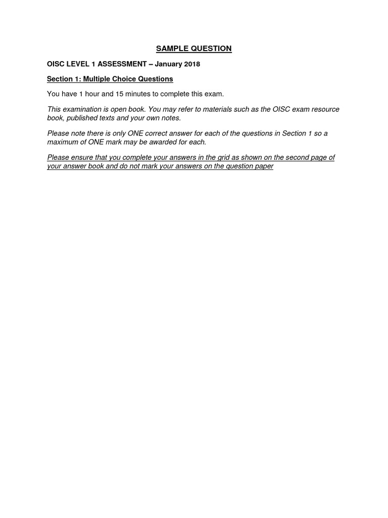 Oisc Level 1 Assessment Sample Paper January 2018 | PDF ...