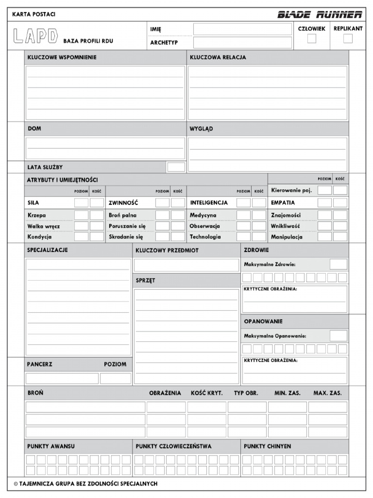 Blade Runner, Karta Postaci PL | PDF