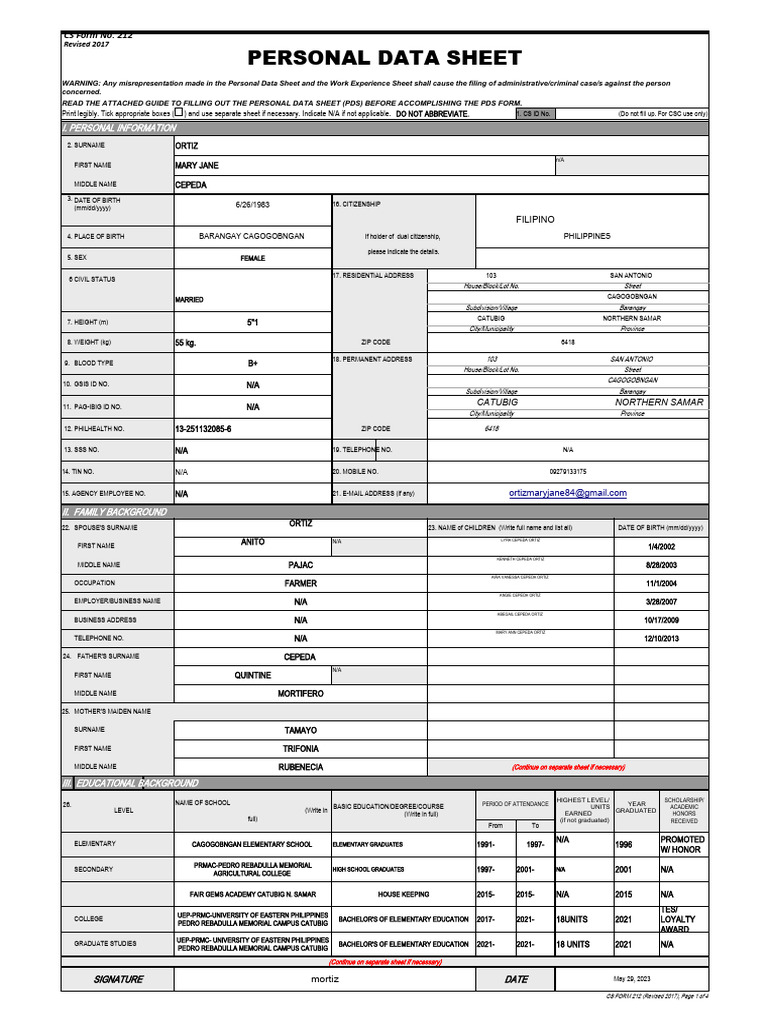 Personal Data Sheet Template | PDF | Government