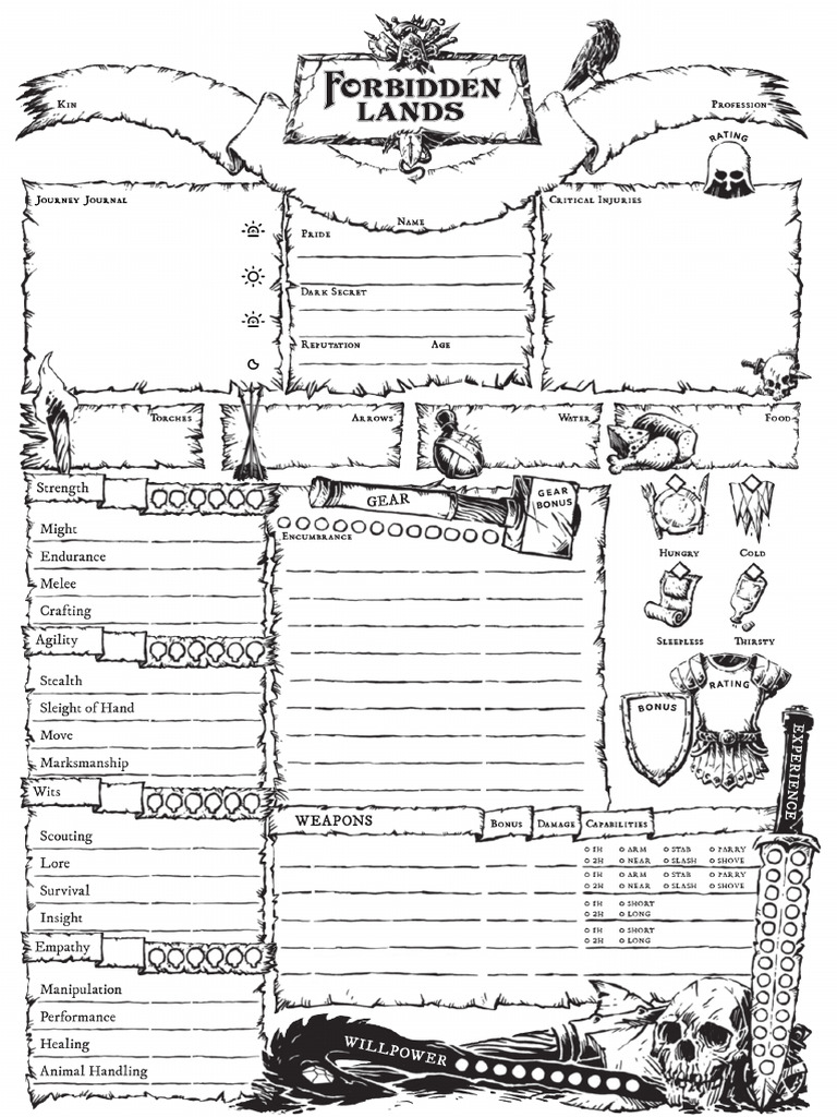 [HQ] Custom Character Sheet BW | PDF