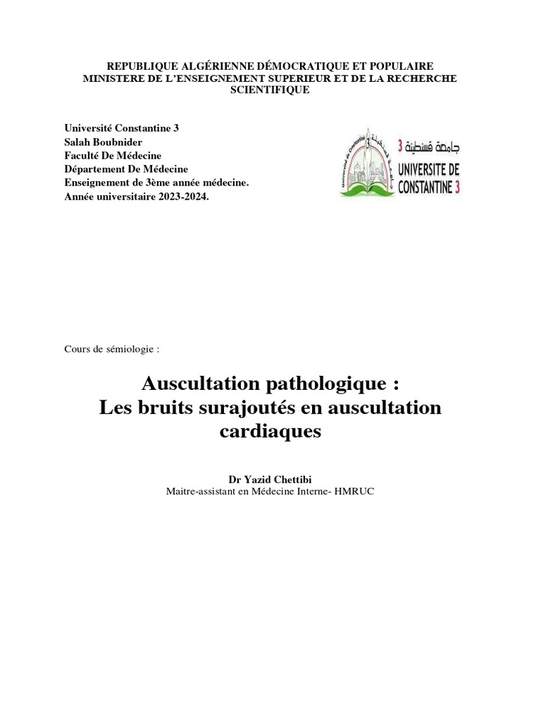 Bruits cardiaques : auscultation et variations | PDF