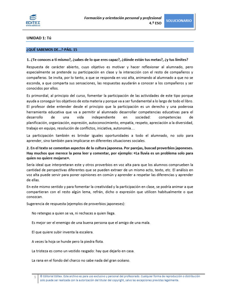 U01 Solucionario Fopp 4eso PDF | PDF