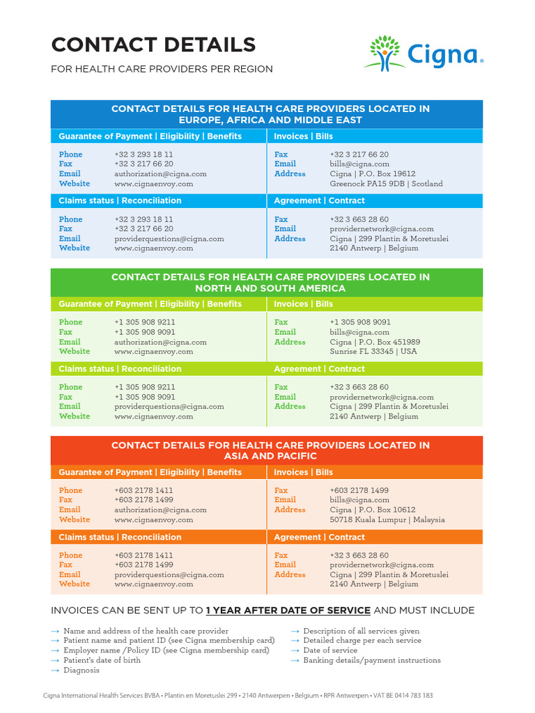 Contactdetails Applicable To Your Region Providers en | PDF | Cigna ...