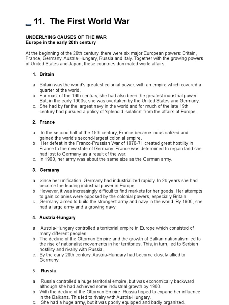 First World War NOTES | Allies Of World War I | World War II