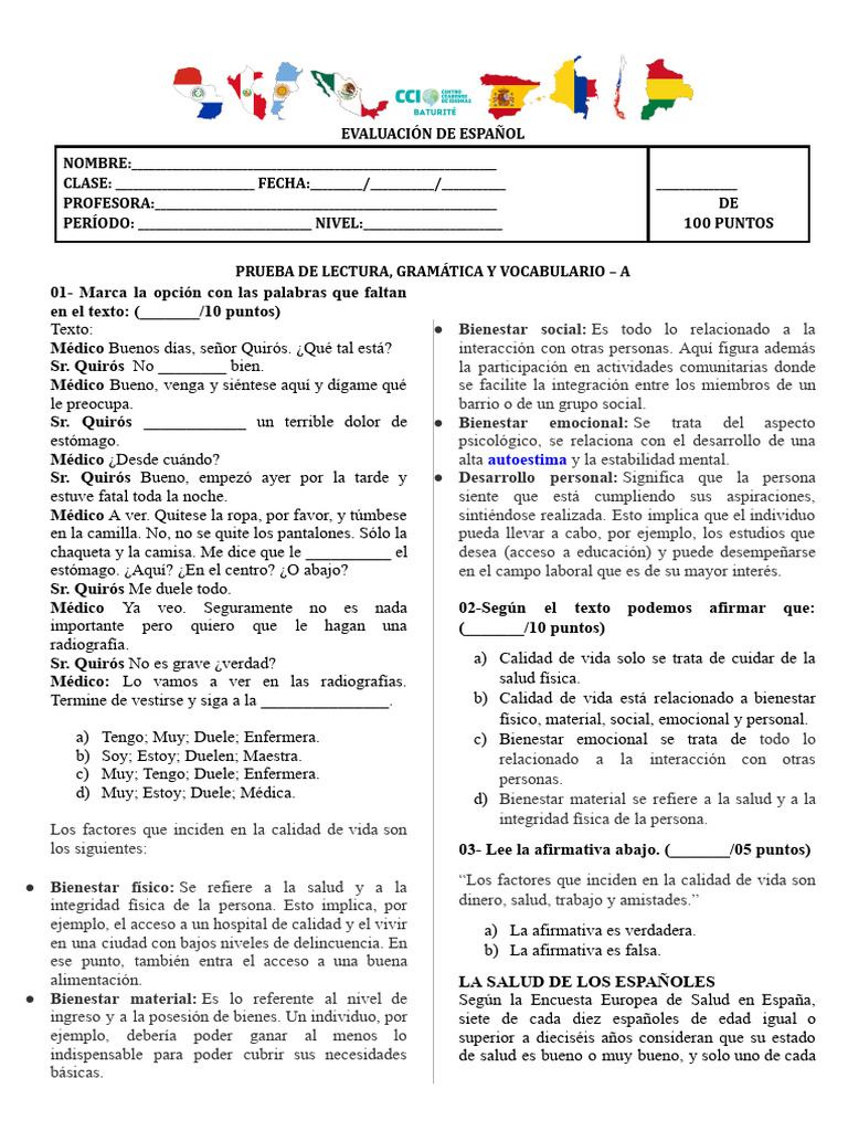 Evaluación General de Español - Comprension Lectora y Auditiva | PDF ...