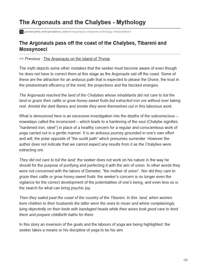 The Argonauts and The Chalybes - Mythology | PDF