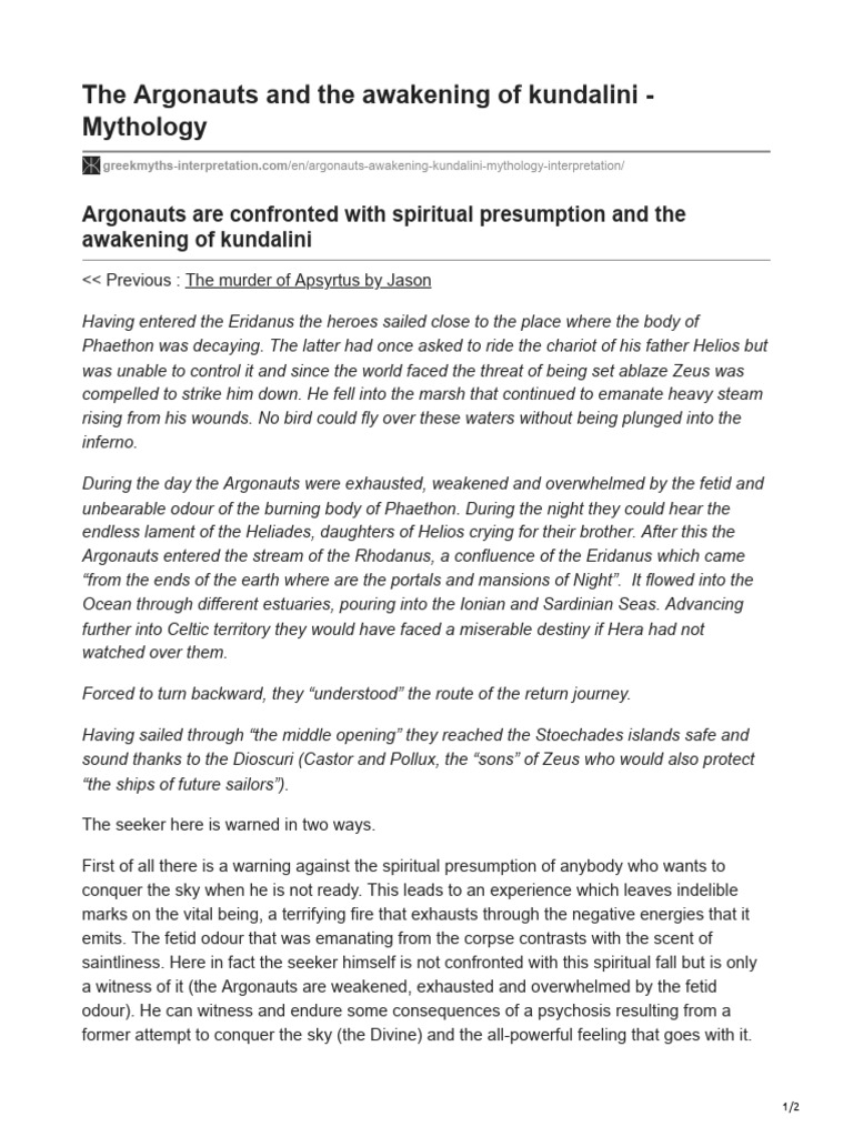 Argonauts & Kundalini Awakening Myth | PDF | Yoga | Spiritual Practice