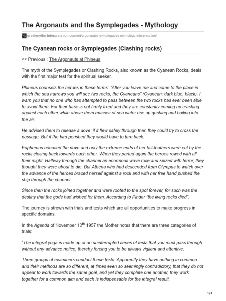 The Argonauts and The Symplegades - Mythology | PDF