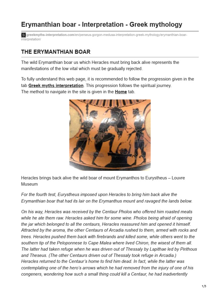 Erymanthian Boar - Interpretation - Greek Mythology | PDF