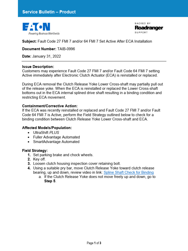 Fault Code 27 Fmi 7 fc64 Fmi7 Set Active After Eca Installation ...