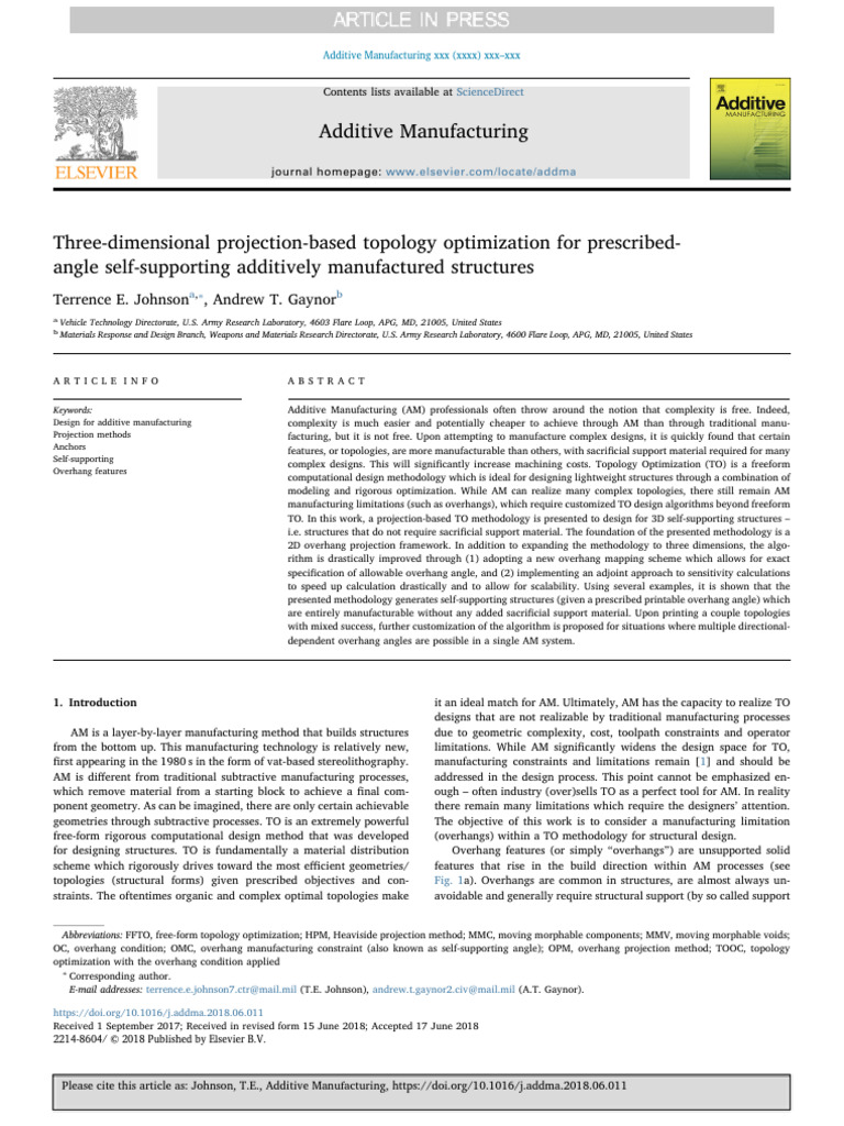 JoGa2018 - Three-Dimensional Projection-Based Topology Optimization For Prescribed Angle Self ...