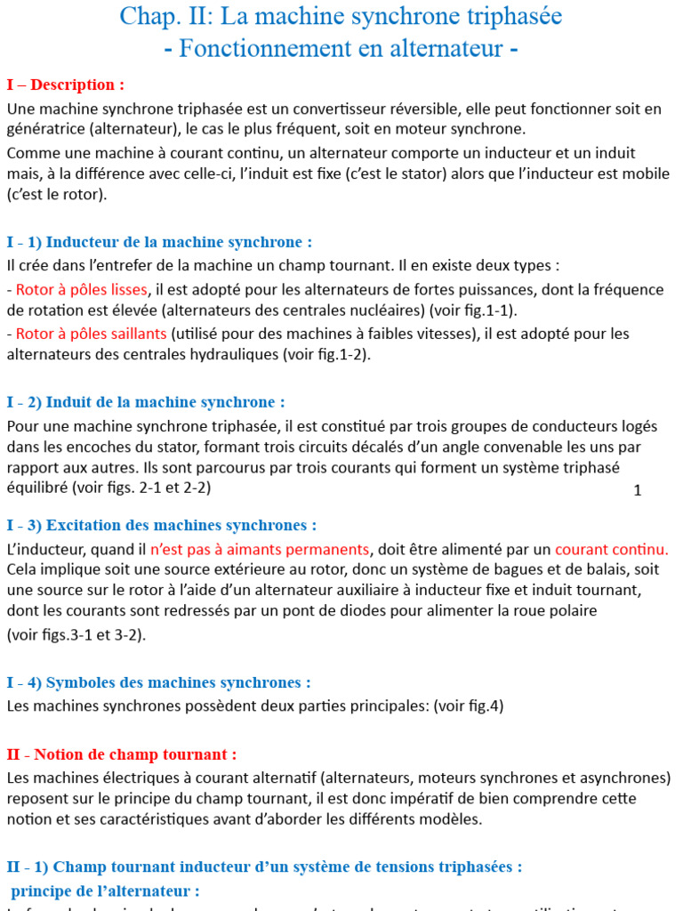 Chap. II Machine Synchrone Triphasée | PDF | Méthodes et références ...