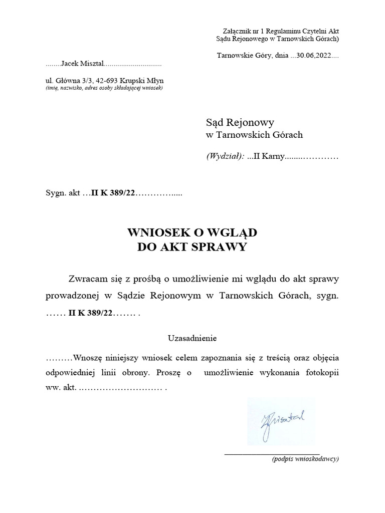 Wniosek o Wgląd Do Akt Sprawy 389-22 | PDF