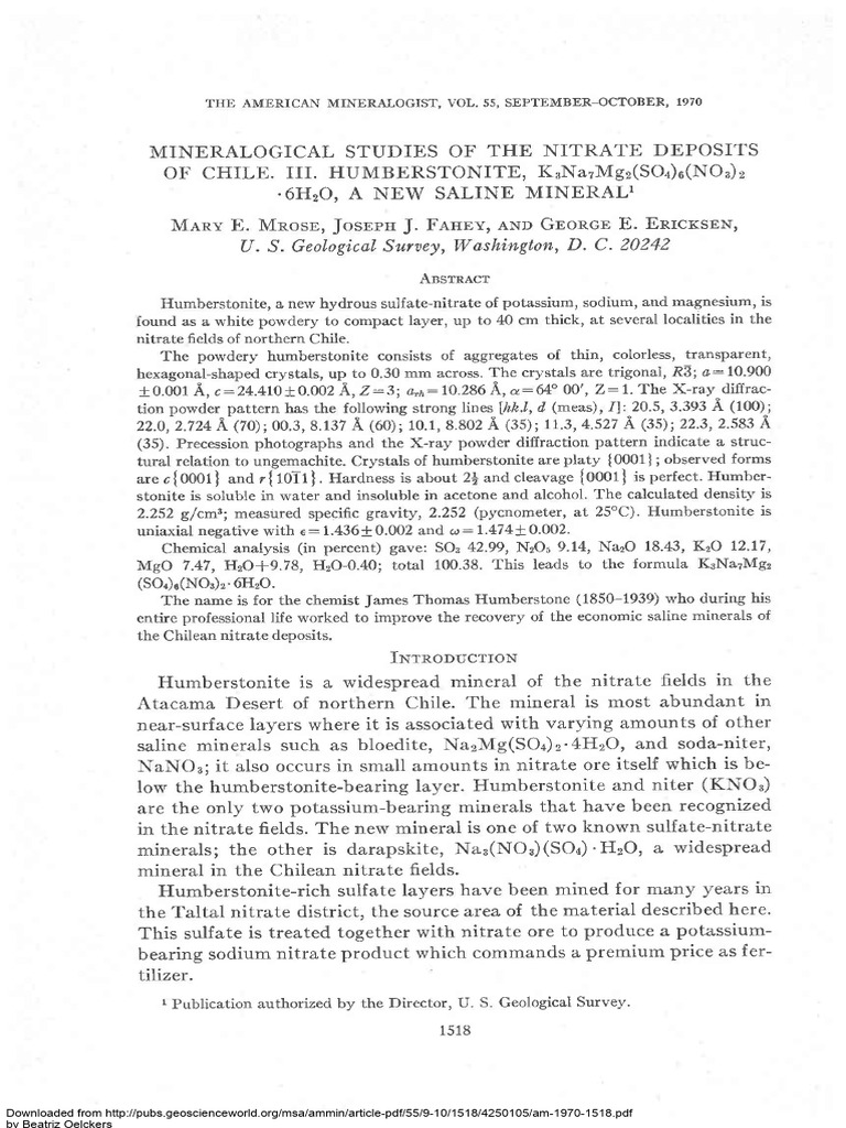 Ericksen - 1970 - Mineralogical Studies of Nitrate Deposits in Chile ...