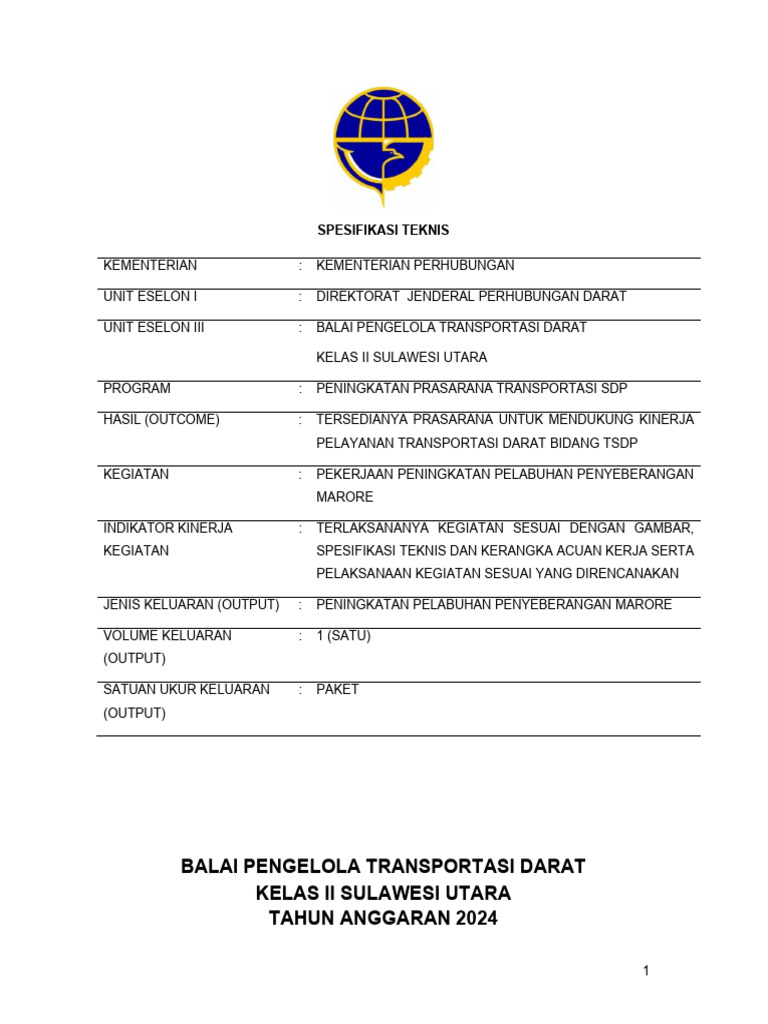 Spektek Fisik Pelabuhan Marore | PDF