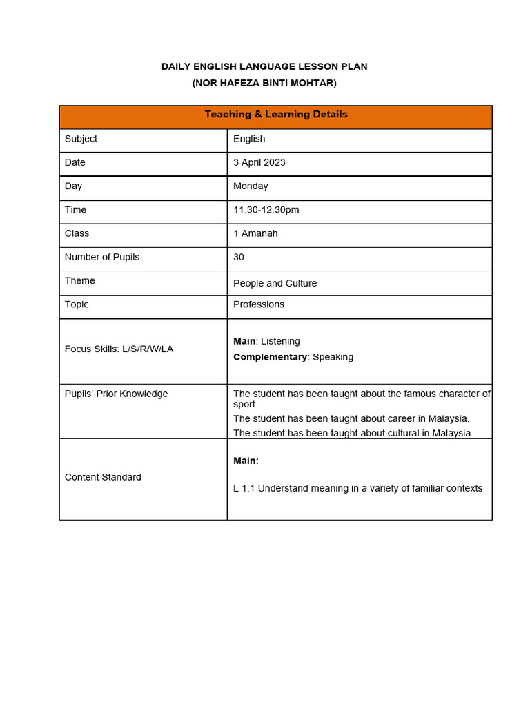 Lesson Plan Ipg | PDF | Lesson Plan | Cognitive Psychology
