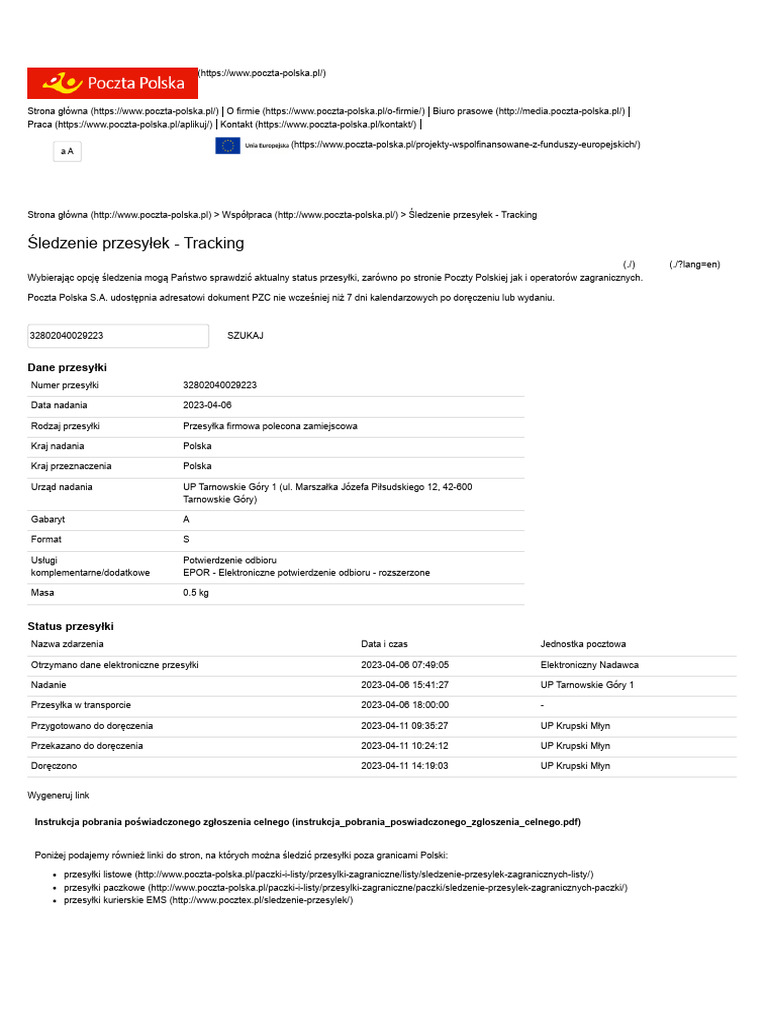Śledzenie Przesyłek - Tracking - Emonitoring - Poczta-Polska II K 711. ...