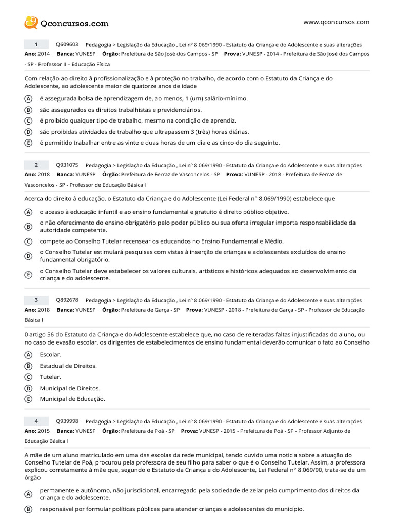 SIMULADO ECA 2024 01 | PDF | Pedagogia | Família