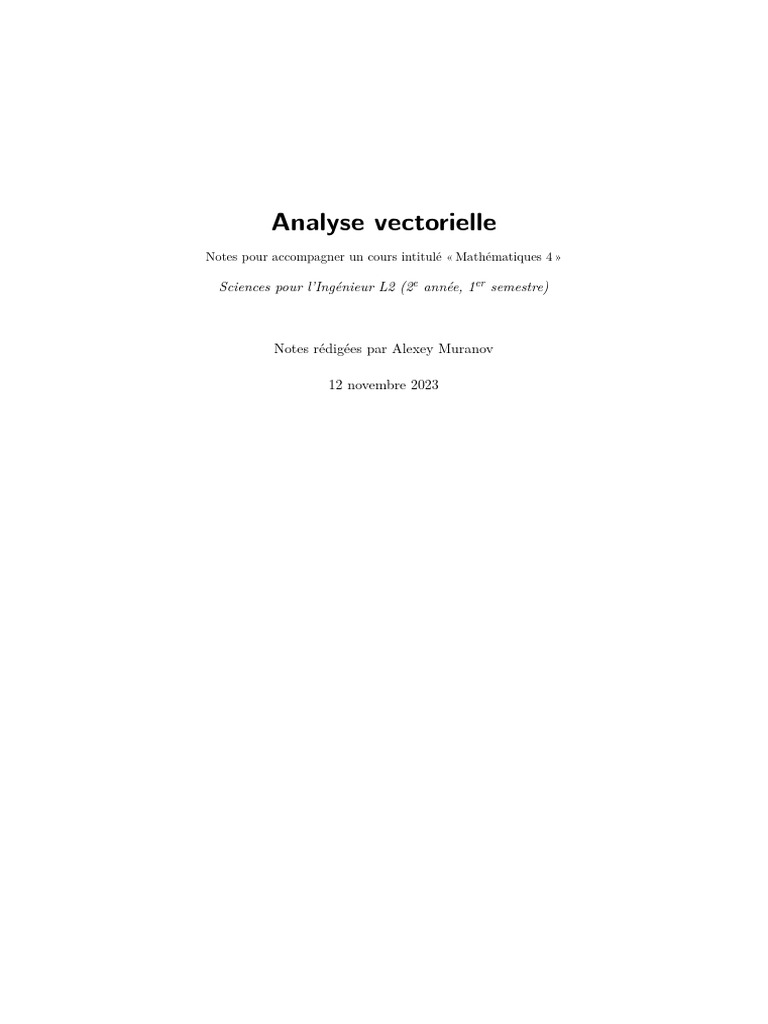 Cours d'Analyse Vectorielle en PDF | PDF | Intégral | Coordonnées ...