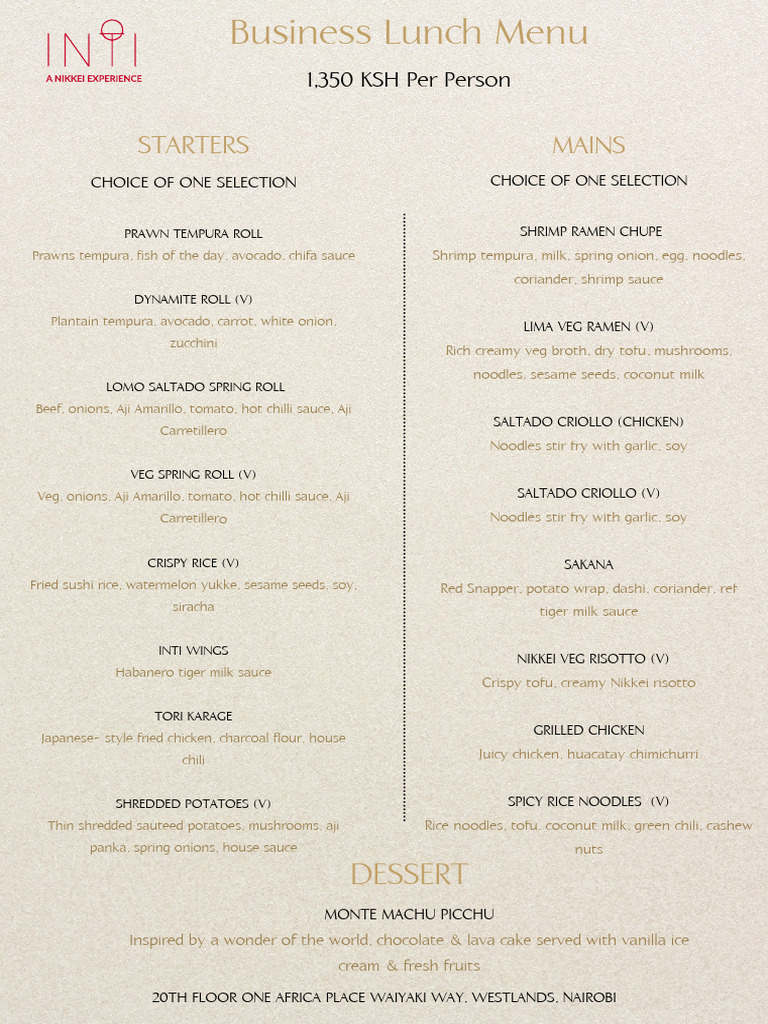 INTI Business Lunch Menu 2022 | PDF