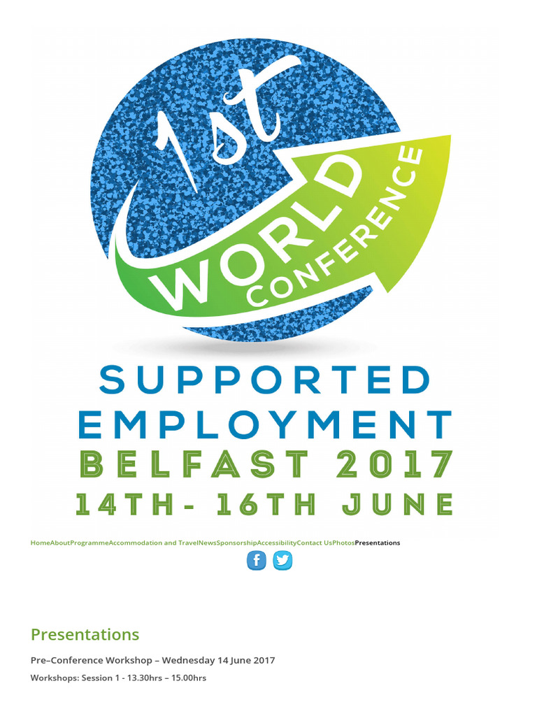 Presentations - First World Conference Supported Employment - Belfast ...