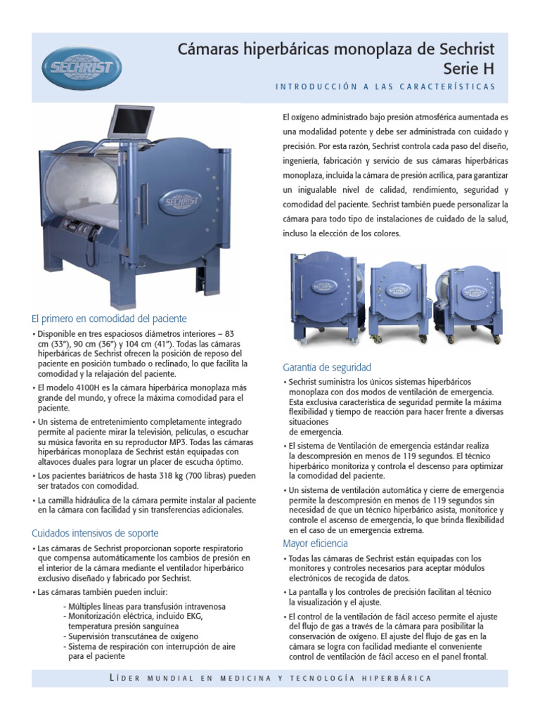Cámaras Hiperbáricas Monoplaza Sechrist | PDF