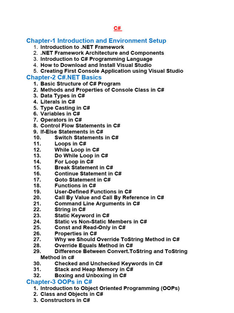Dot Net Syllabus Pdf C Sharp Programming Language Entity Framework 