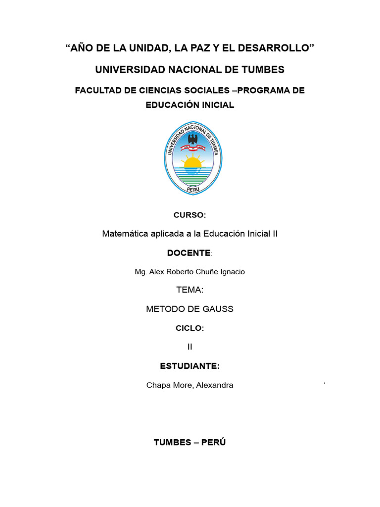 Metodo de Gauss Alexandra Chapa | PDF | Ecuaciones | Matriz (Matemáticas)