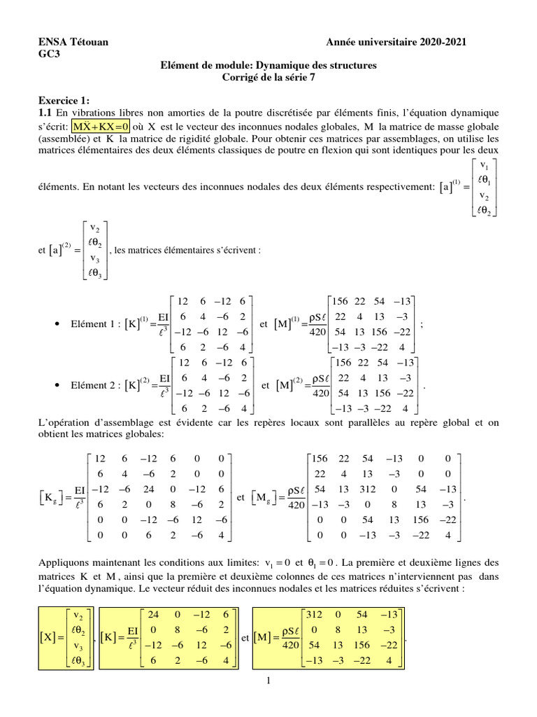 Corrige - Serie7 - Dynamique Des Structures 2020 2021 | PDF