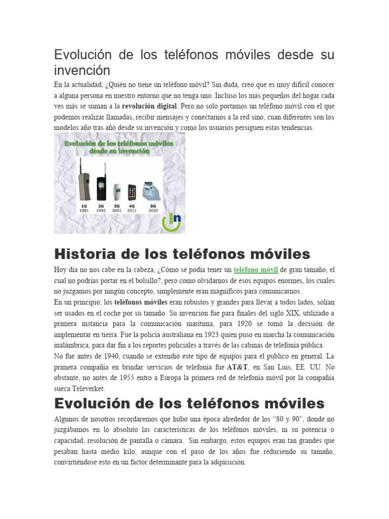 Evolución de Los Teléfonos Móviles Desde Su Invención | Descargar gratis PDF | Yo telefono ...