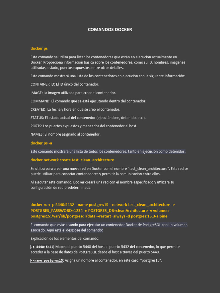 Comandos Docker | PDF | Postgre Sql | Archivo de computadora