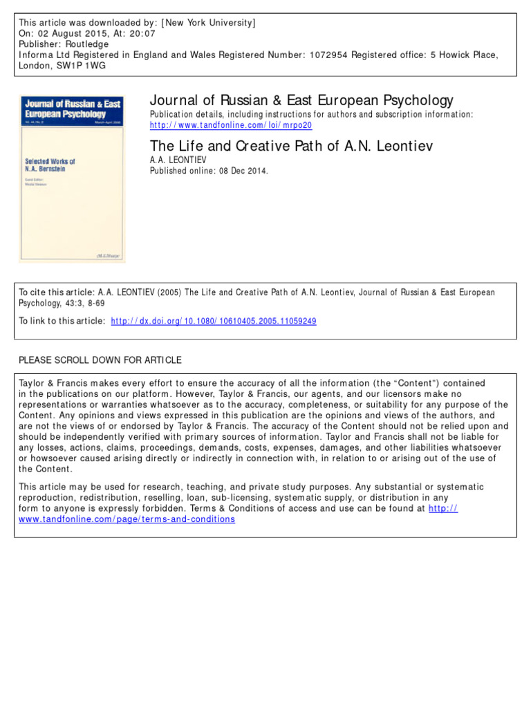 A.N. Leontiev's Life & Work | PDF | Karl Marx | Dialectic